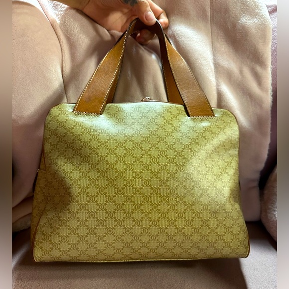 Celine | Bags | Celine Circle Logo Handbag In Brownbeige Macadam Blason ...